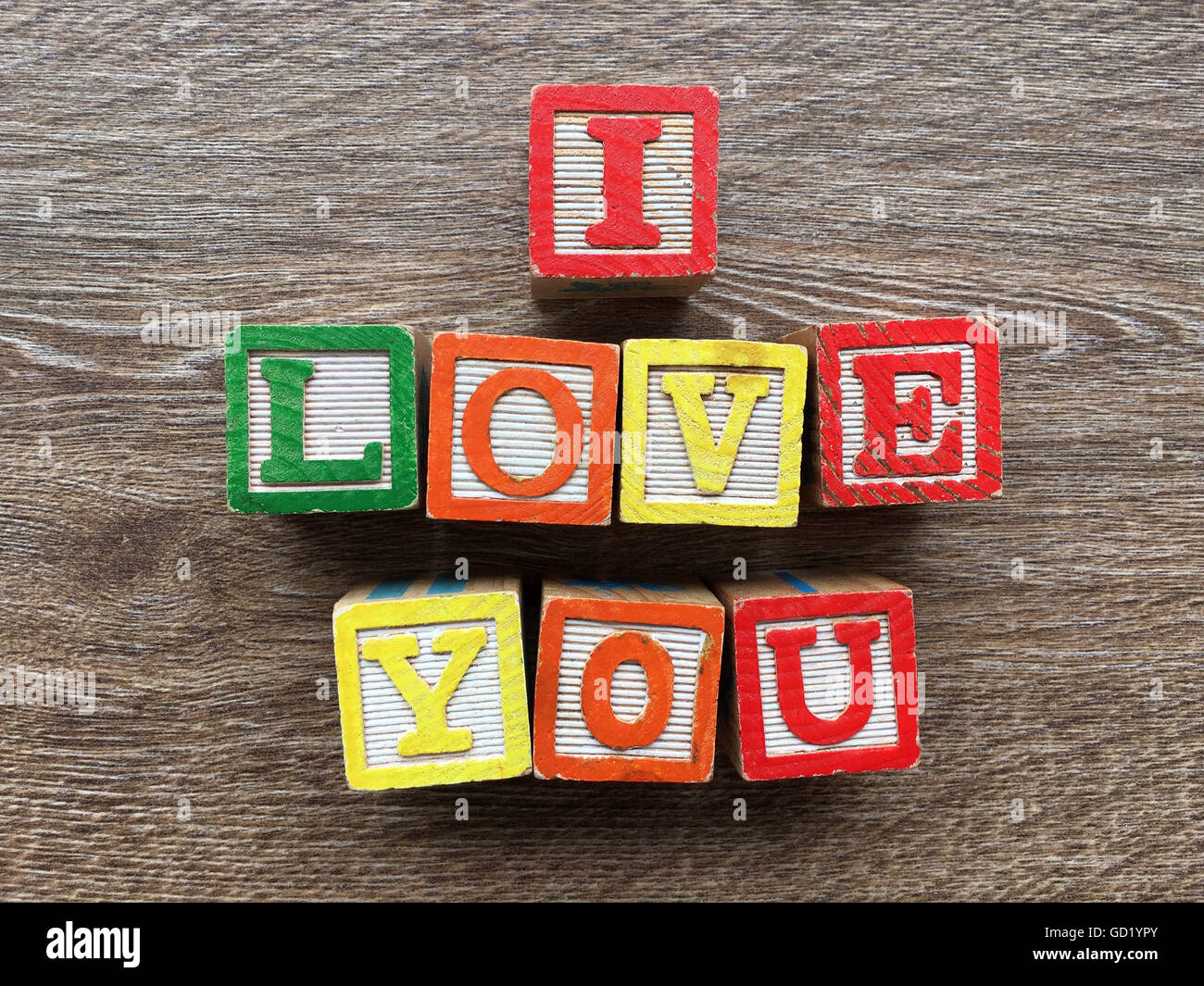 I LOVE YOU written with wood block letter toys Stock Photo - Alamy