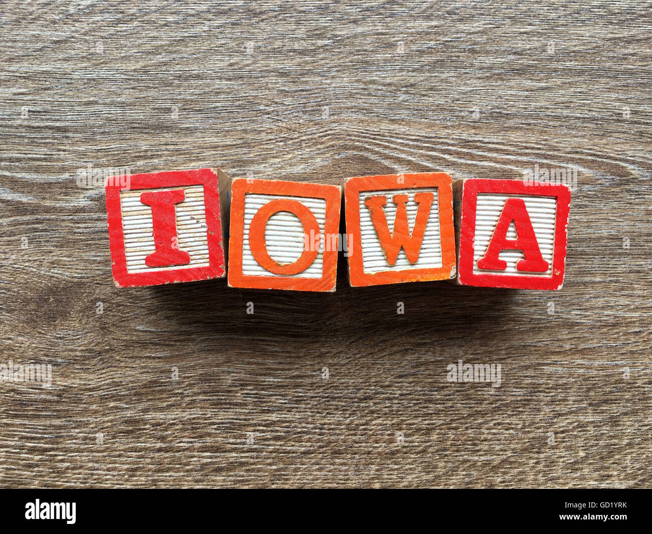 IOWA word written with alphabet wood block letter toys Stock Photo - Alamy