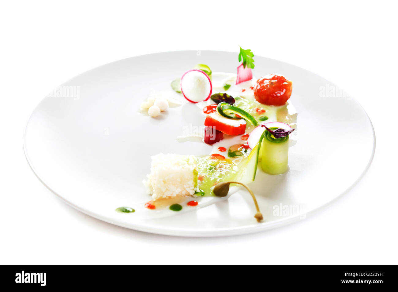 Molecular modern cuisine vegetable salad. Stock image. Isolated on ...