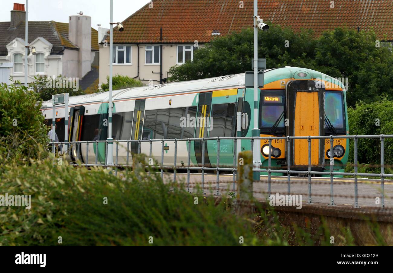 A Southern Railways London bound train at Seaford Station in East ...