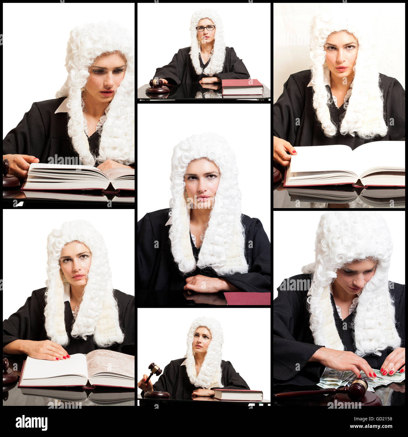 Portraits of Female Judge wearing a wig and black mantle.Collage Stock ...