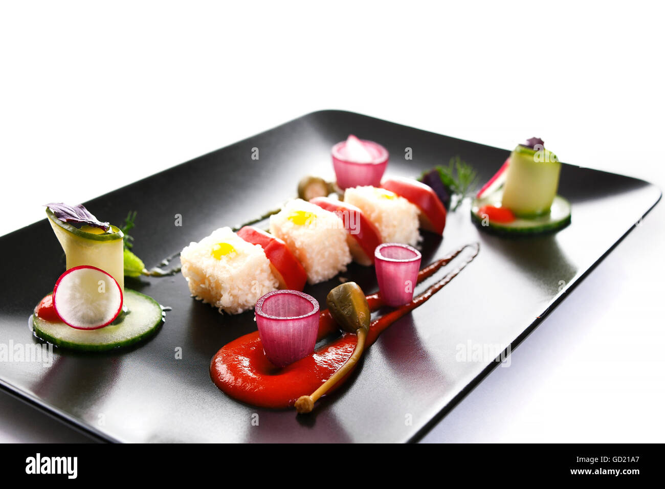 Molecular modern cuisine vegetable salad. Stock image. Isolated on ...