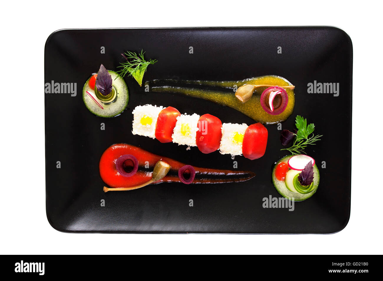 Molecular modern cuisine vegetable salad. Stock image. Isolated on ...