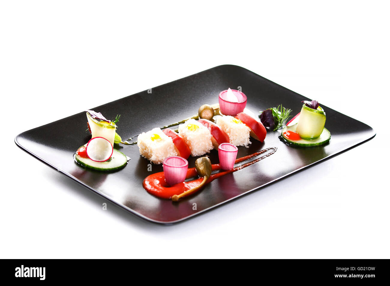 Molecular modern cuisine vegetable salad. Stock image. Isolated on ...
