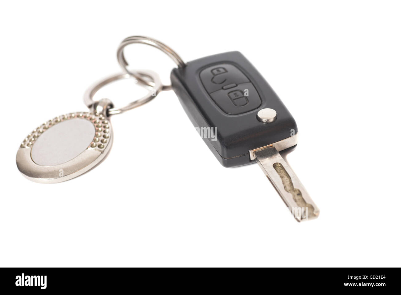 Remote control car key with metal keyring isolated on white background ...