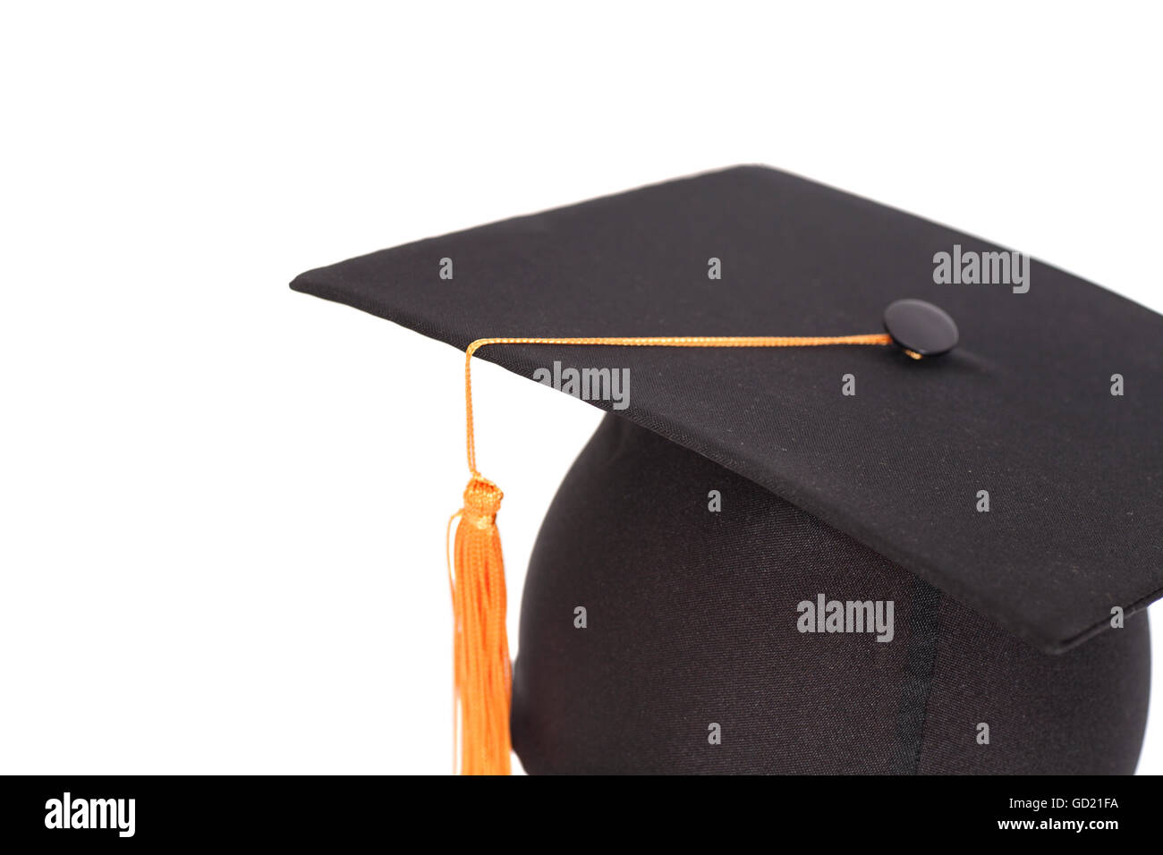 Black Graduation Hat with Gold Tassel isolated on white background ...