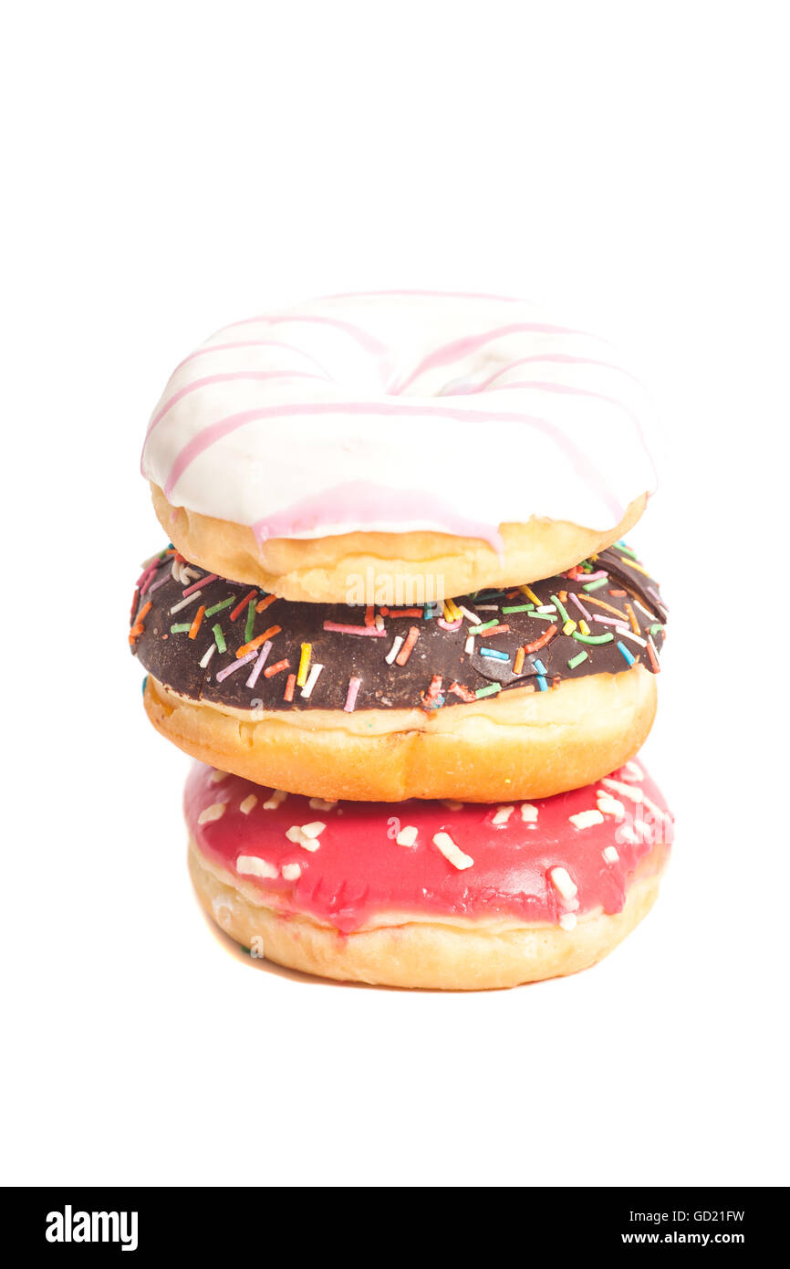 Three glazed donuts isolated on white background Stock Photo - Alamy