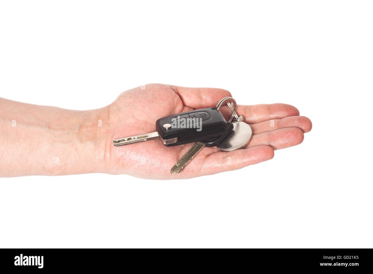 Hand with a car keys isolated on white background Stock Photo - Alamy