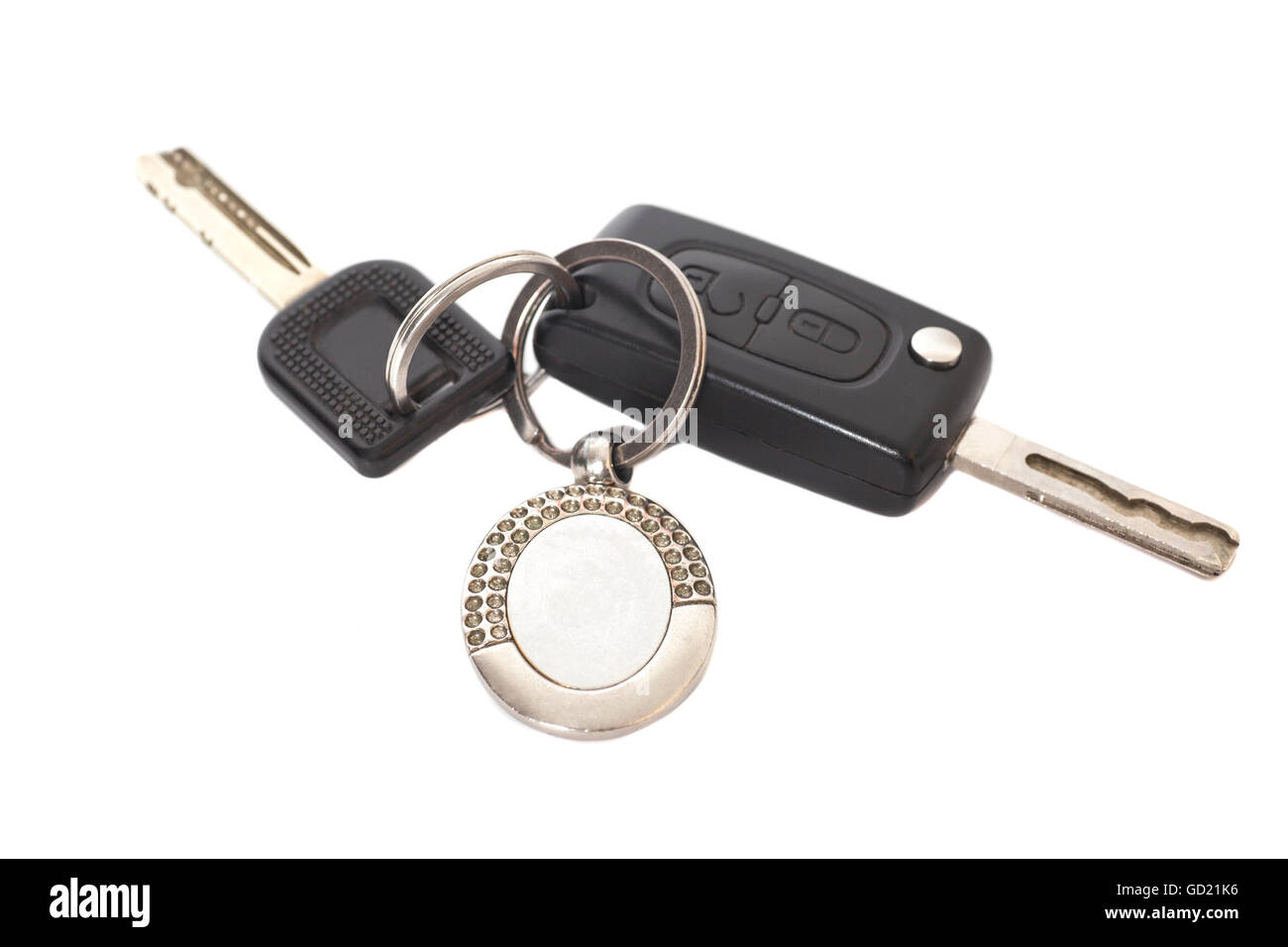 Remote control car keys with metal keyring on isolated white background ...