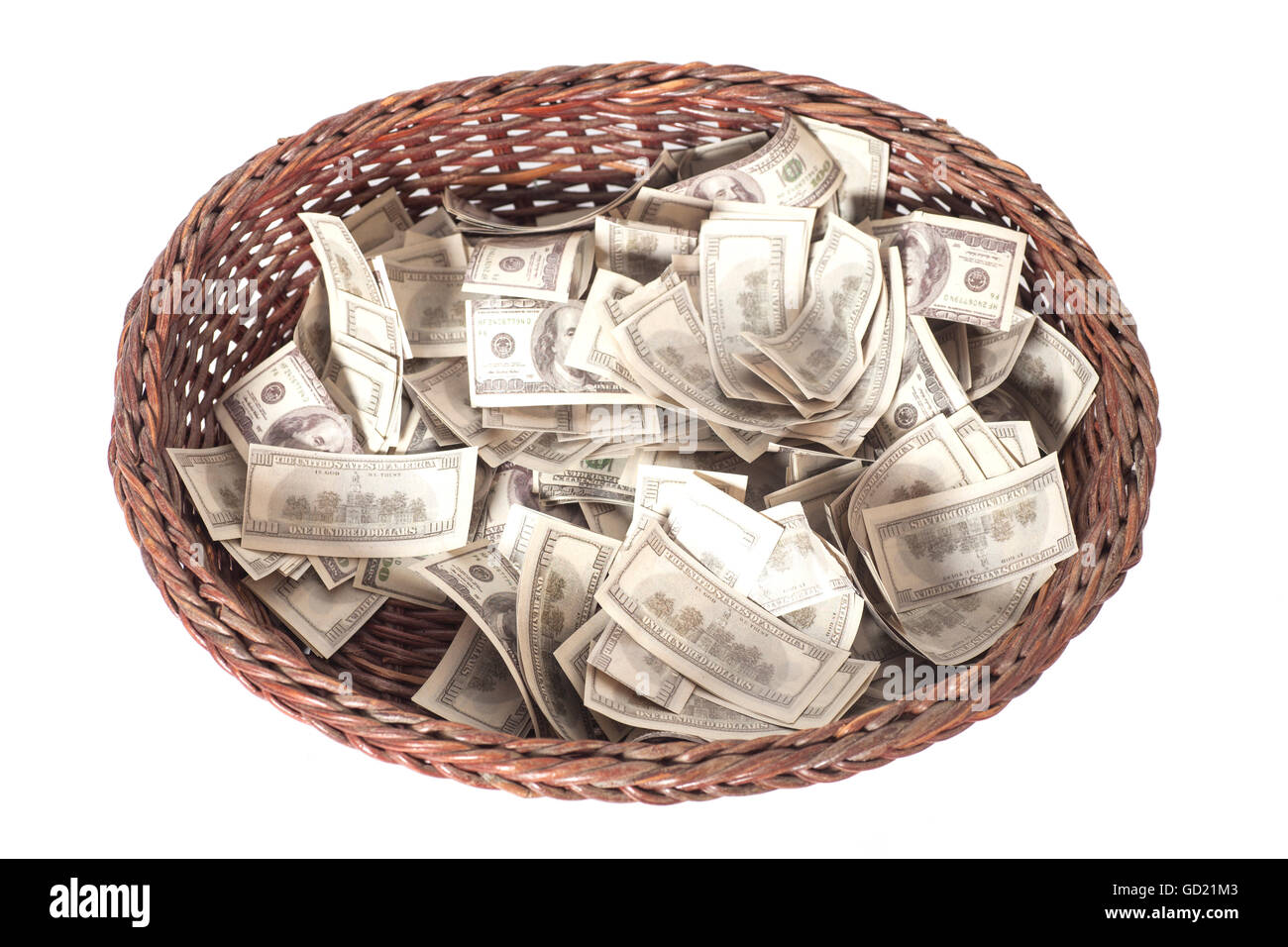 Basket with dollars isolated on white background Stock Photo - Alamy