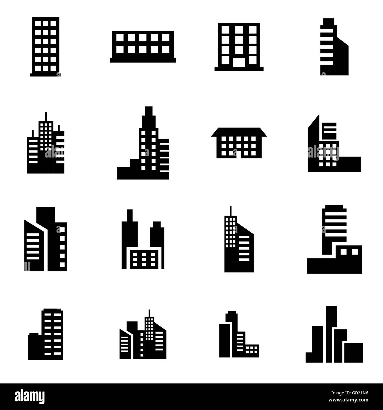 Vector black building icon set Stock Vector Image & Art - Alamy