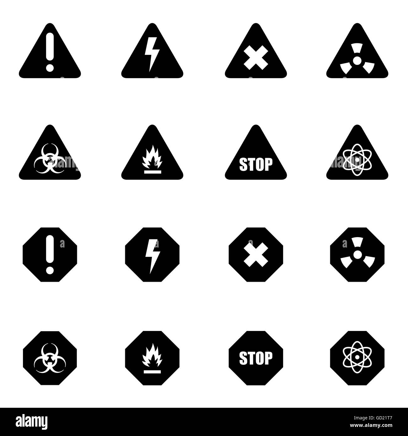 Vector black danger icon set Stock Vector Image & Art - Alamy