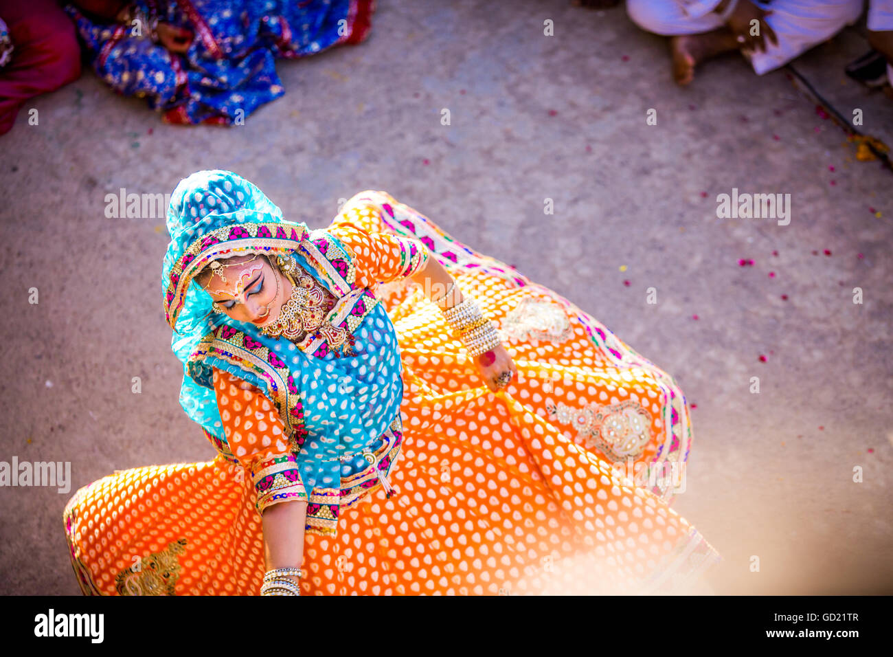 Traditional Radha dance during the Flower Holi Festival, Vrindavan ...