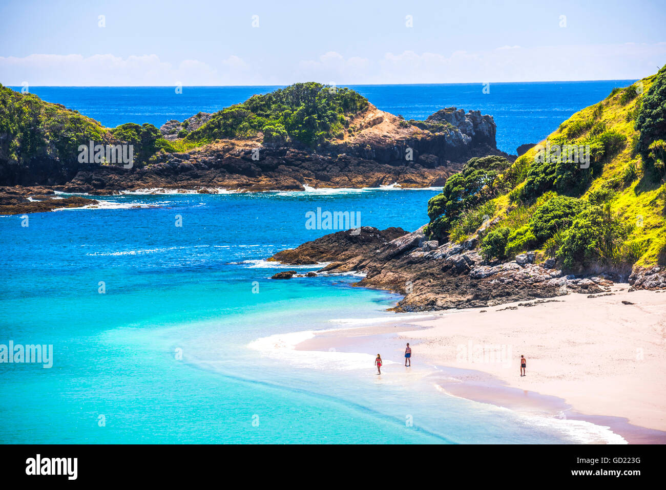 White sandy beach in the Bay of Islands, in the Waikare Inlet ...