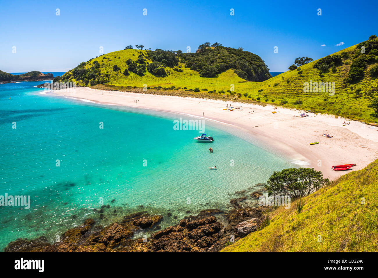 Sandy beach in the Waikare Inlet visited from Russell by boat, Bay of ...