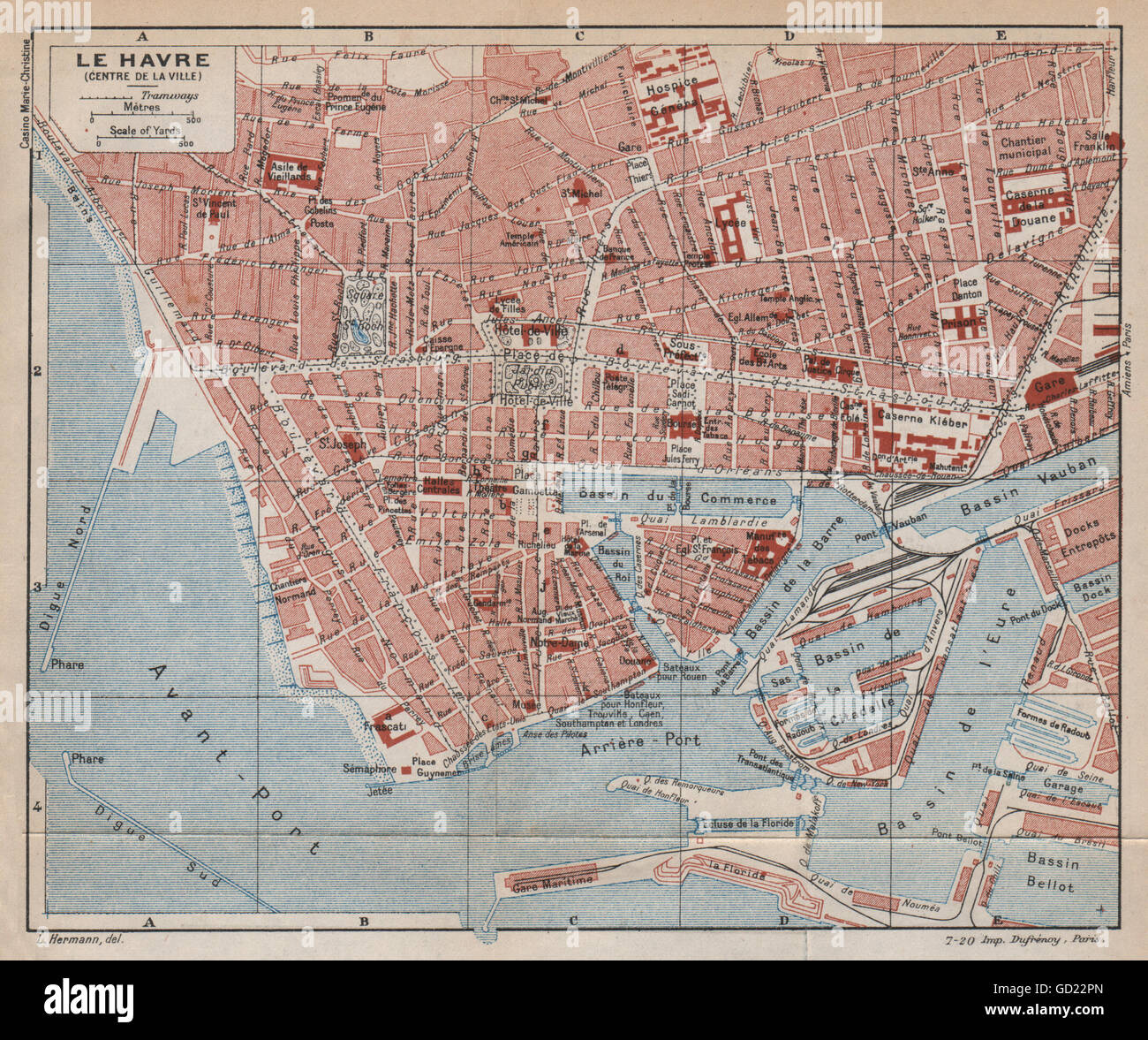 LE HAVRE. Vintage town city map plan. Seine-Maritime. Centre de la ...