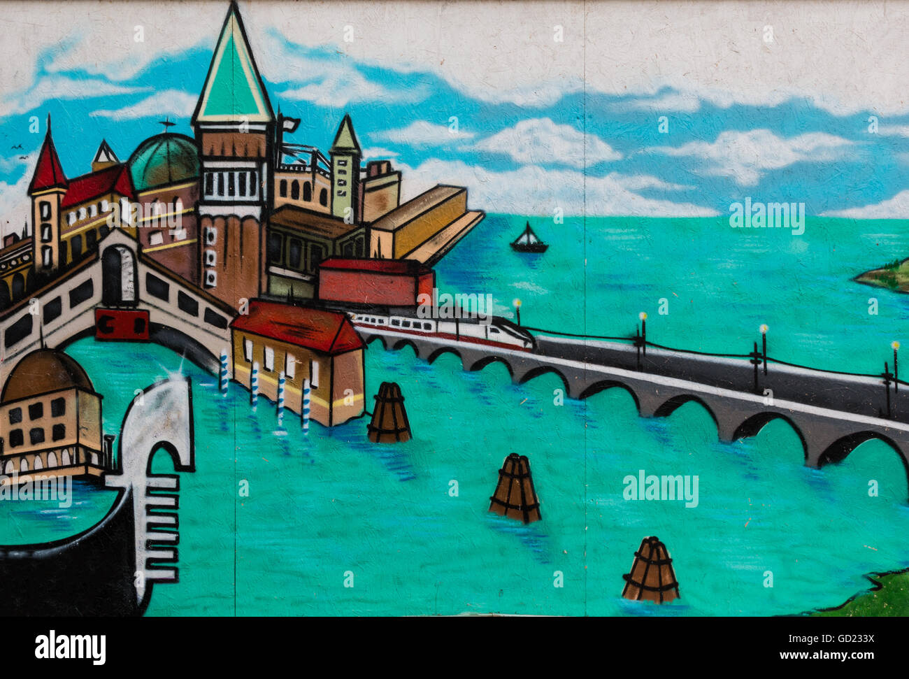 Symbols of Venice - Italy - Grafito on Public Wall, Street Art Graffiti ...