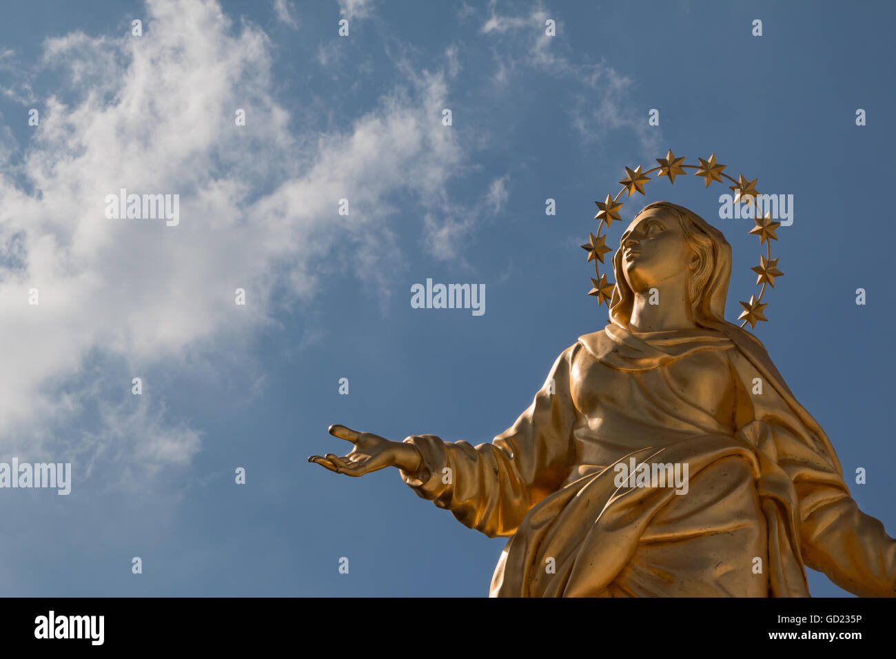 Madonna Golden Statue Perfect Bronze Replica in Milan, Italy Stock ...