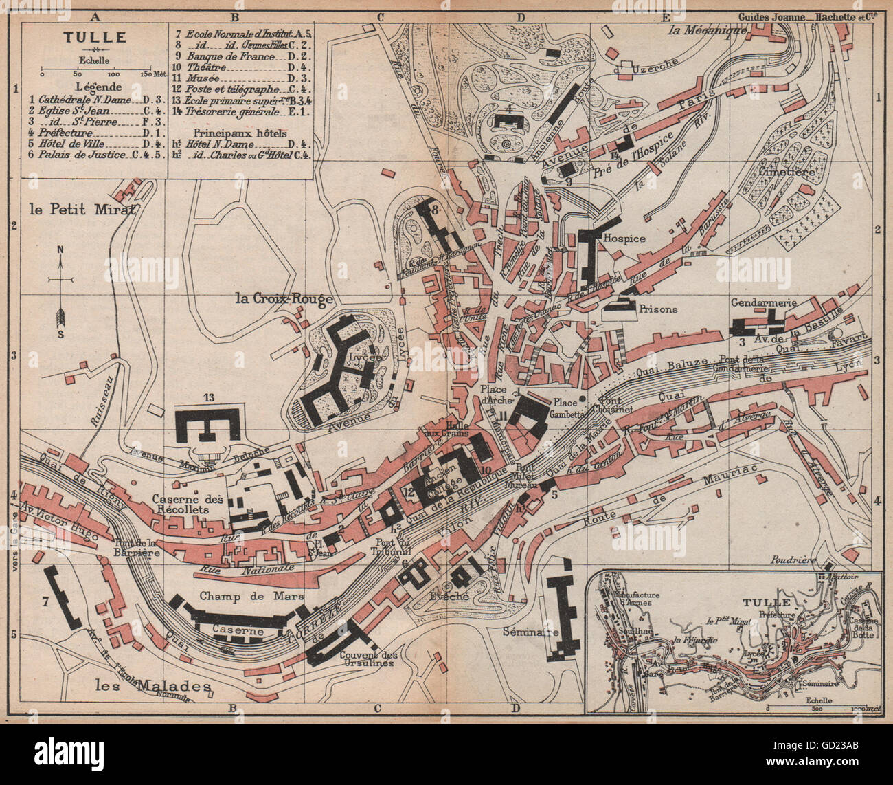 TULLE. Vintage town city map plan. Corrèze. Limousin, 1909 Stock Photo ...