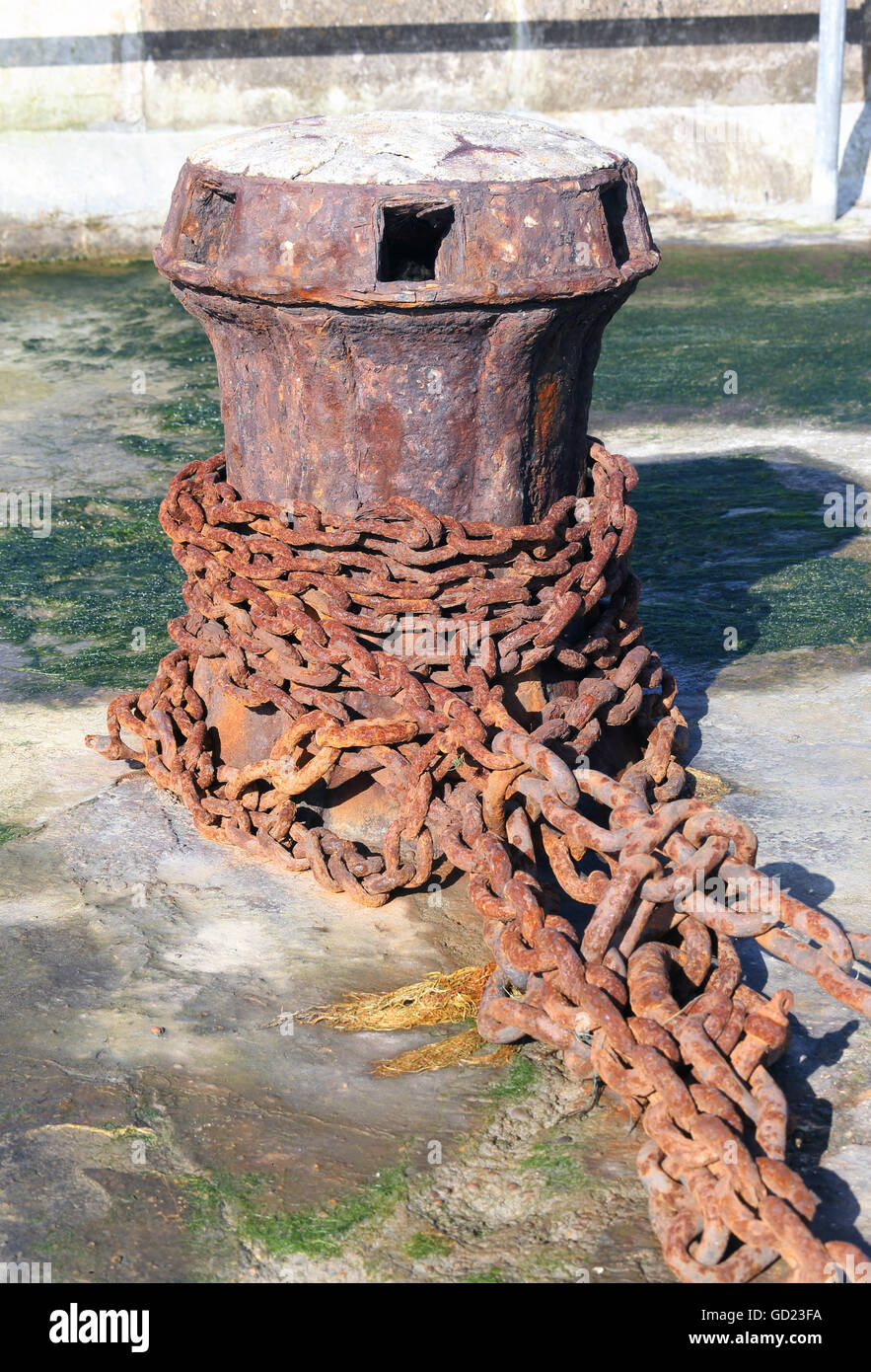 Rusting capstan, Portreath harbour, Cornwall, England, UK Stock Photo ...