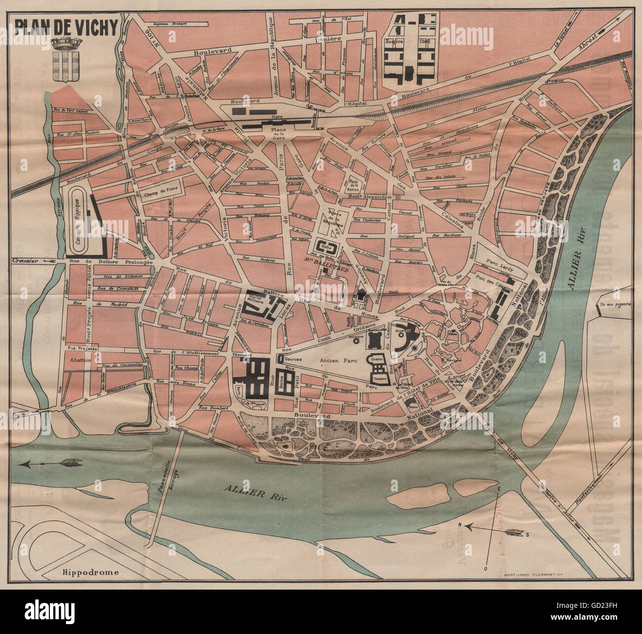 VICHY. Vintage town city map plan. Allier. Auvergne, 1909 Stock Photo ...