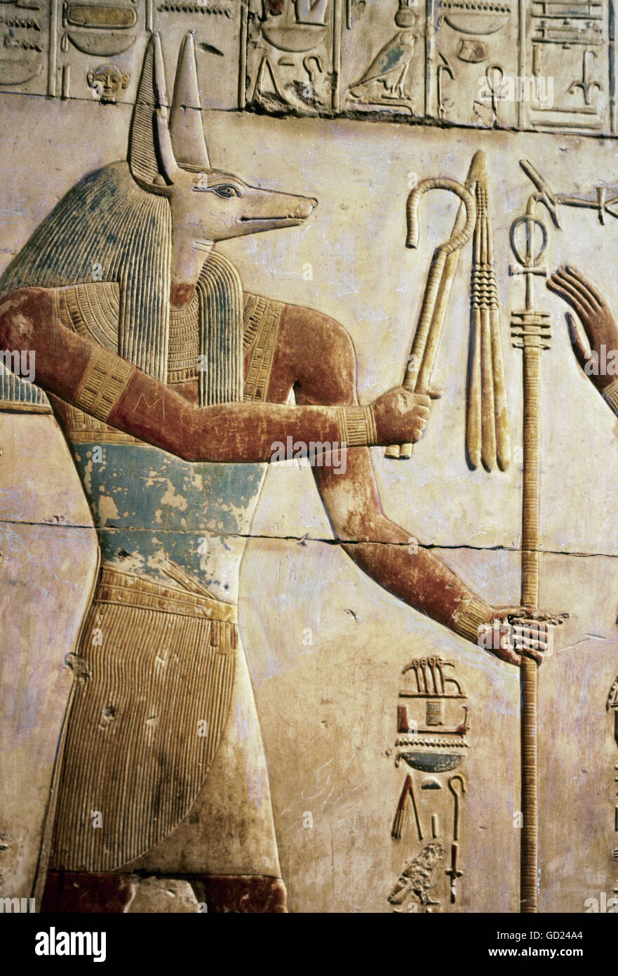 fine arts, ancient world, Egypt, relief, God Anubis, temple of King ...