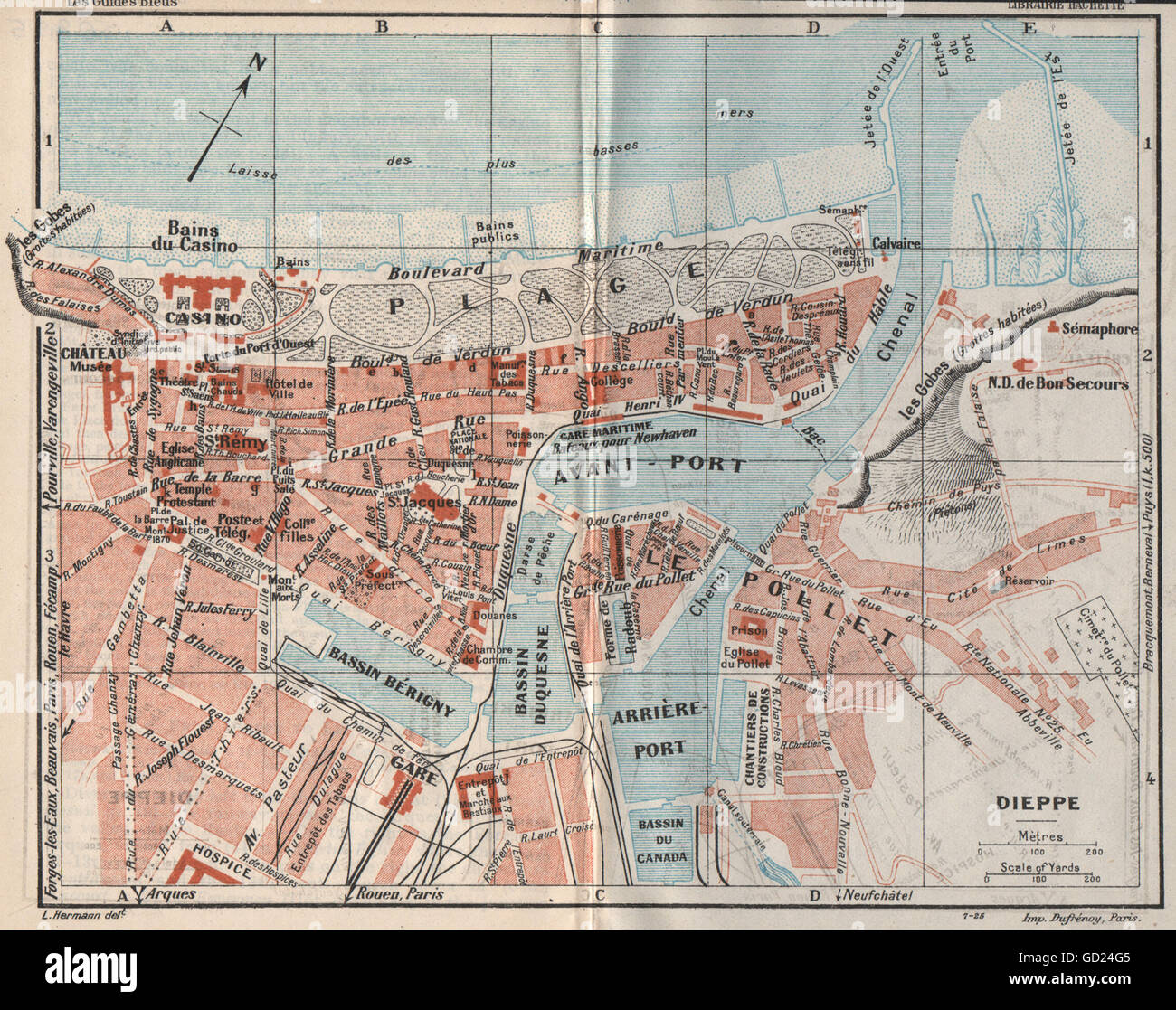 DIEPPE. Vintage town city map plan. Seine-Maritime, 1926 Stock Photo ...