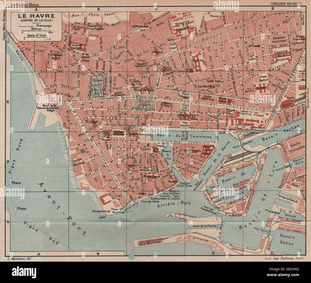 LE HAVRE (CENTRE DE LA VILLE) . Vintage town city map plan. Seine ...