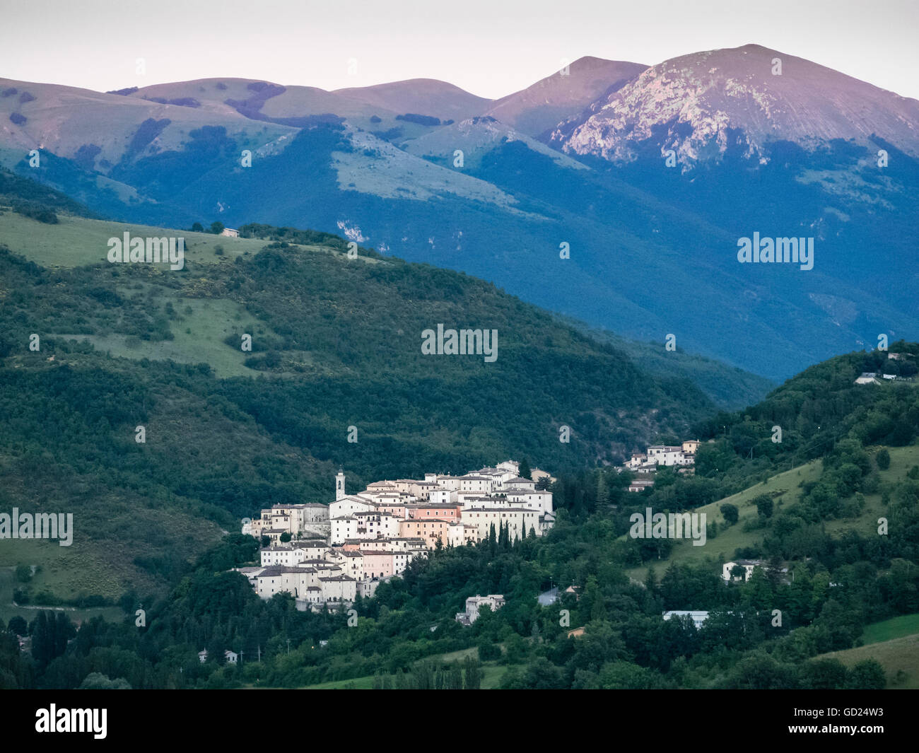 View at sunset, Village of Preci, Valnerina, Umbria, Italy, Europe ...