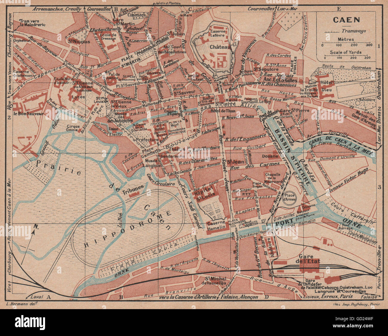 CAEN. Vintage town city map plan. Calvados, 1926 Stock Photo - Alamy