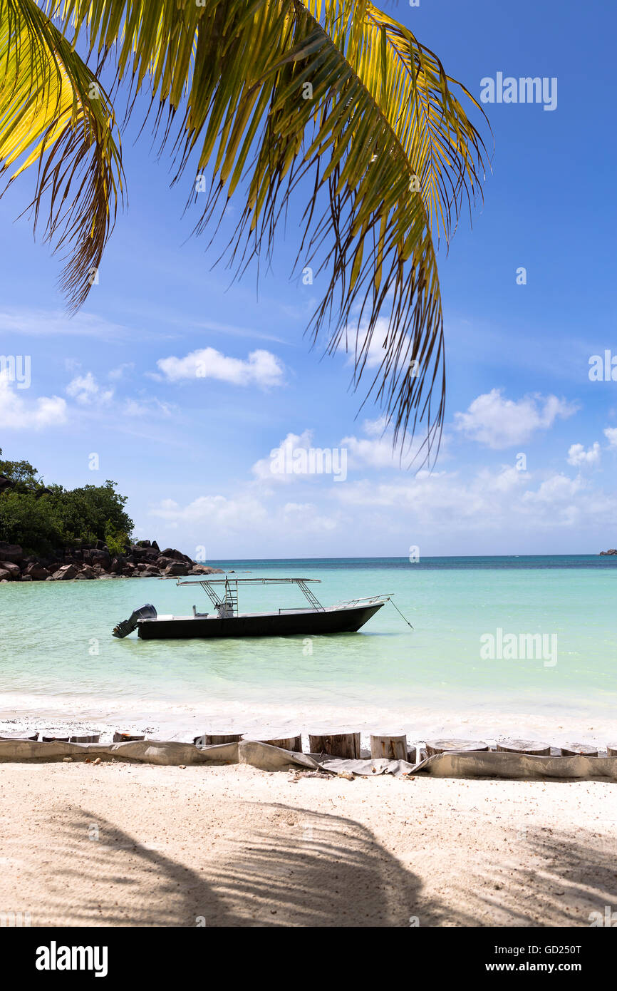 Tropical beach view, Anse Volbert at Praslin island, Seychelles Stock ...