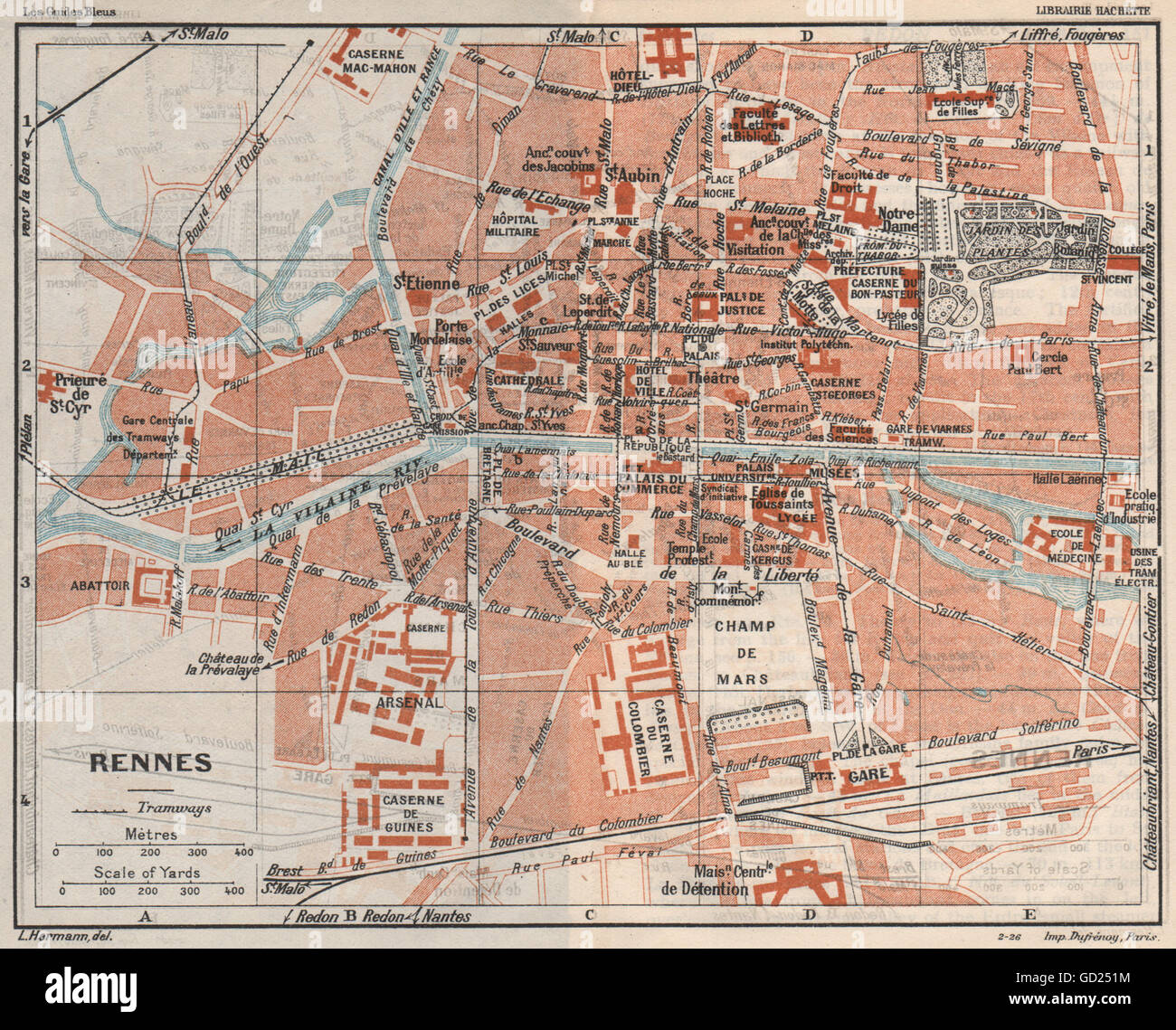 RENNES. Vintage town city map plan. Ille-et-Vilaine, 1926 Stock Photo ...