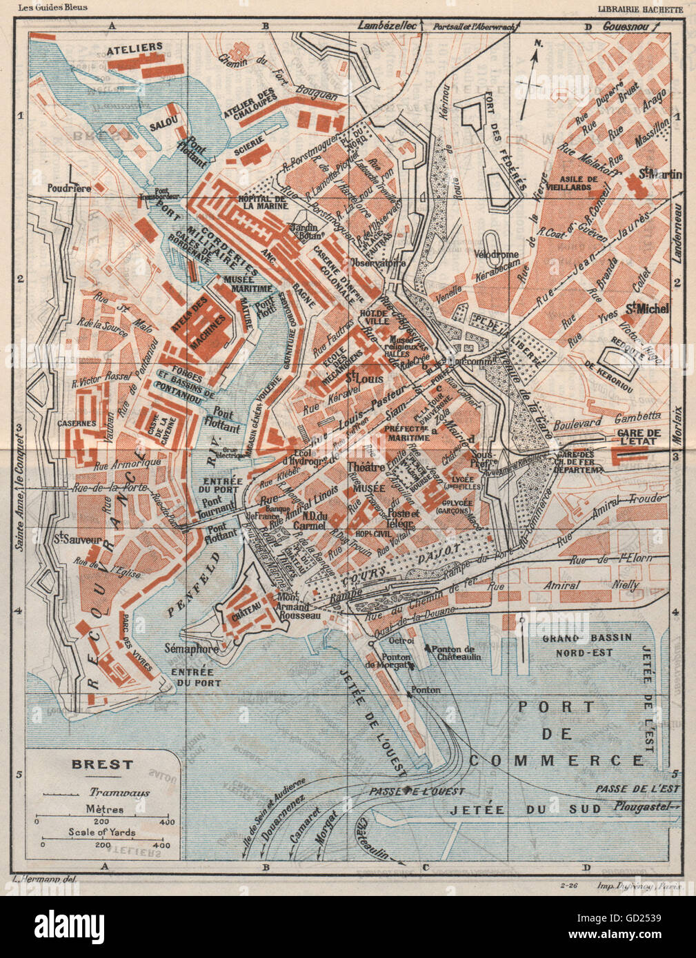 BREST. Vintage town city map plan. Finistère, 1926 Stock Photo - Alamy