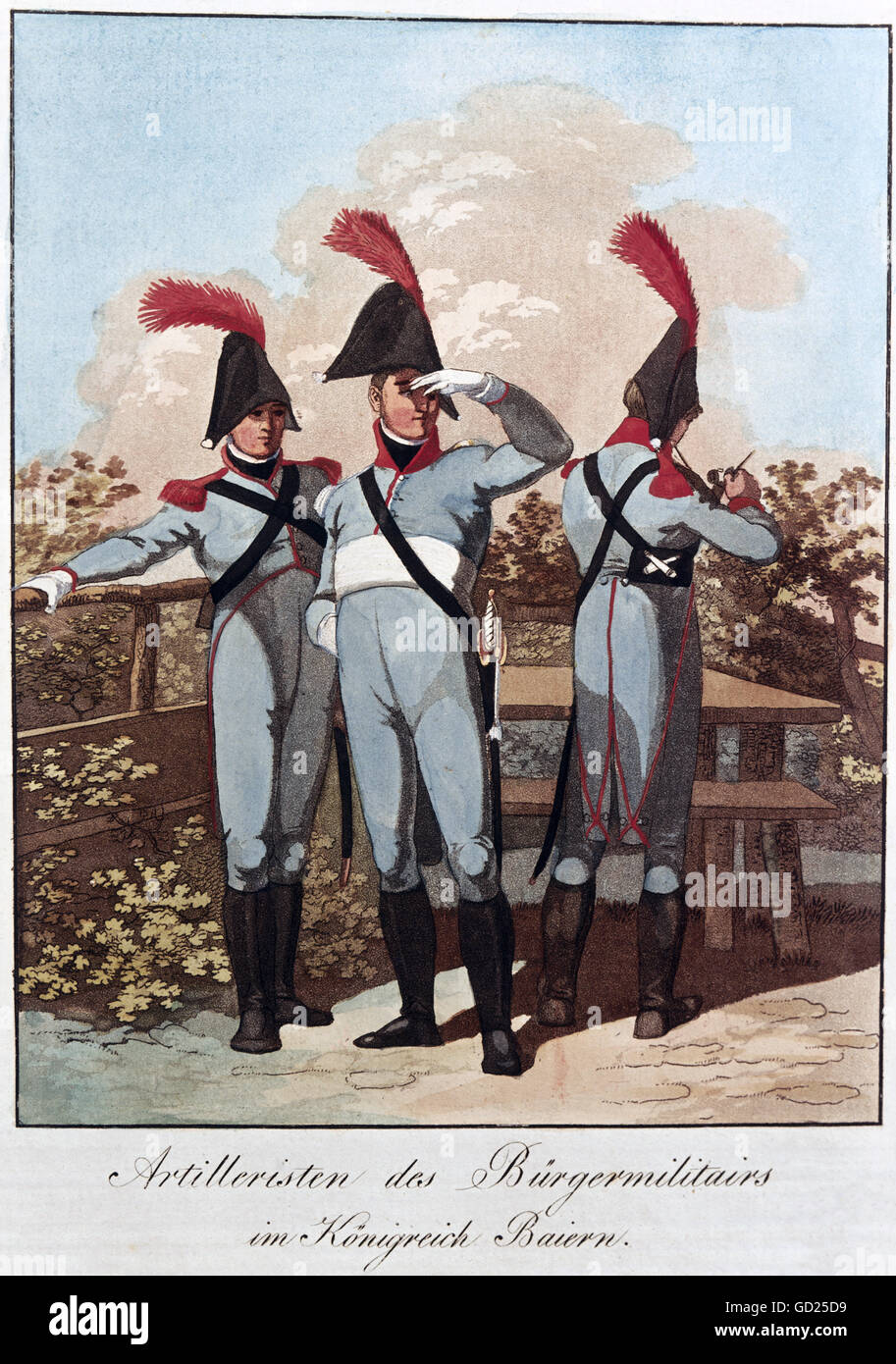 military, Germany, army, militia, Bavaria, artillery, lithograph, circa ...