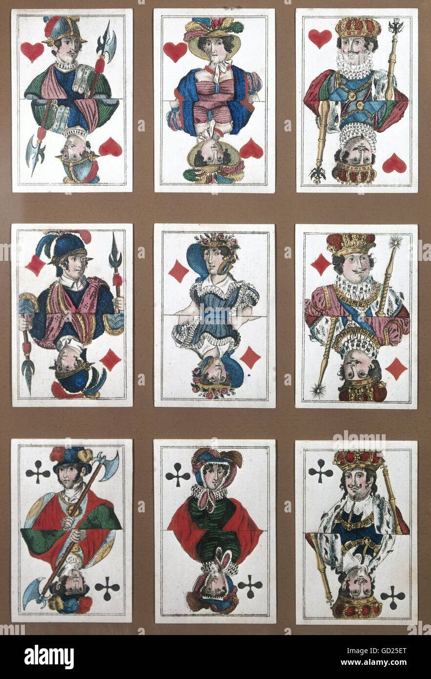 games, card game, 9 playing cards from a card game with double ...
