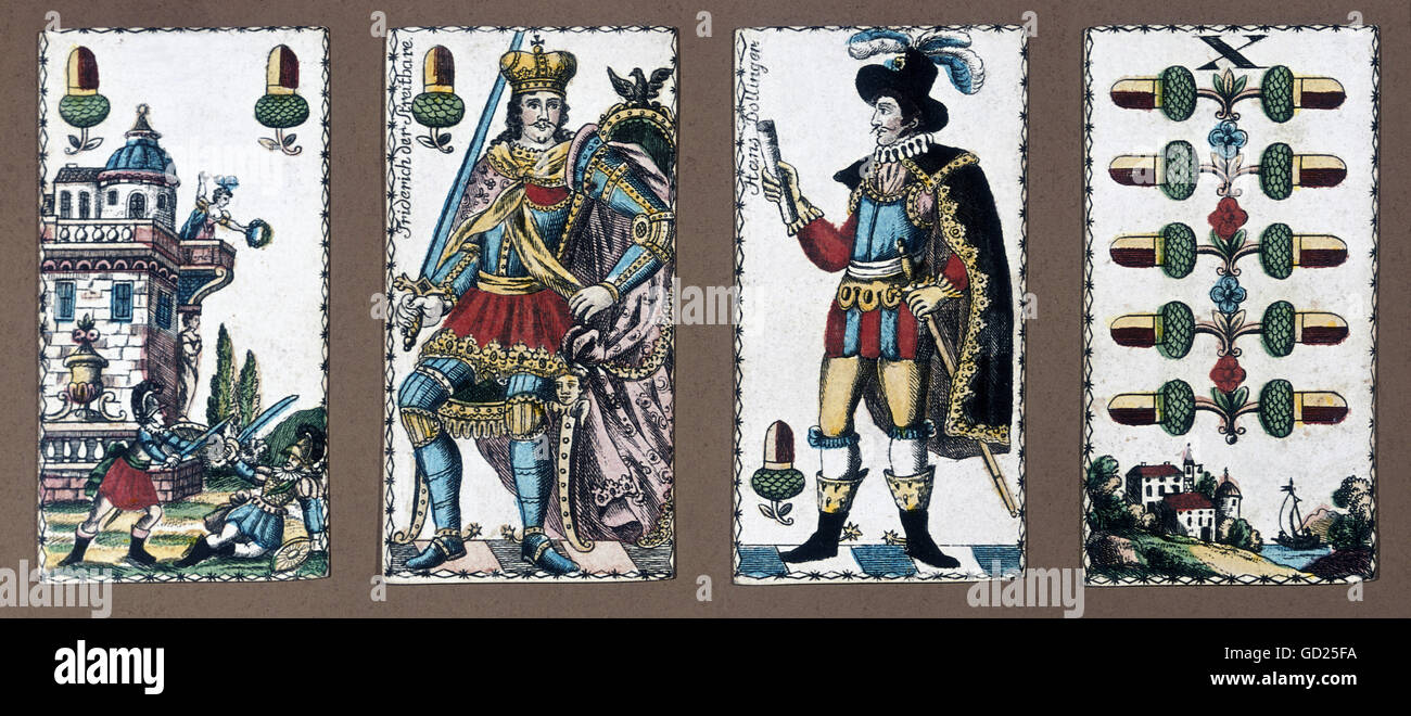 games, card game, 4 playing-cards, lithograph, coloured, Southern ...