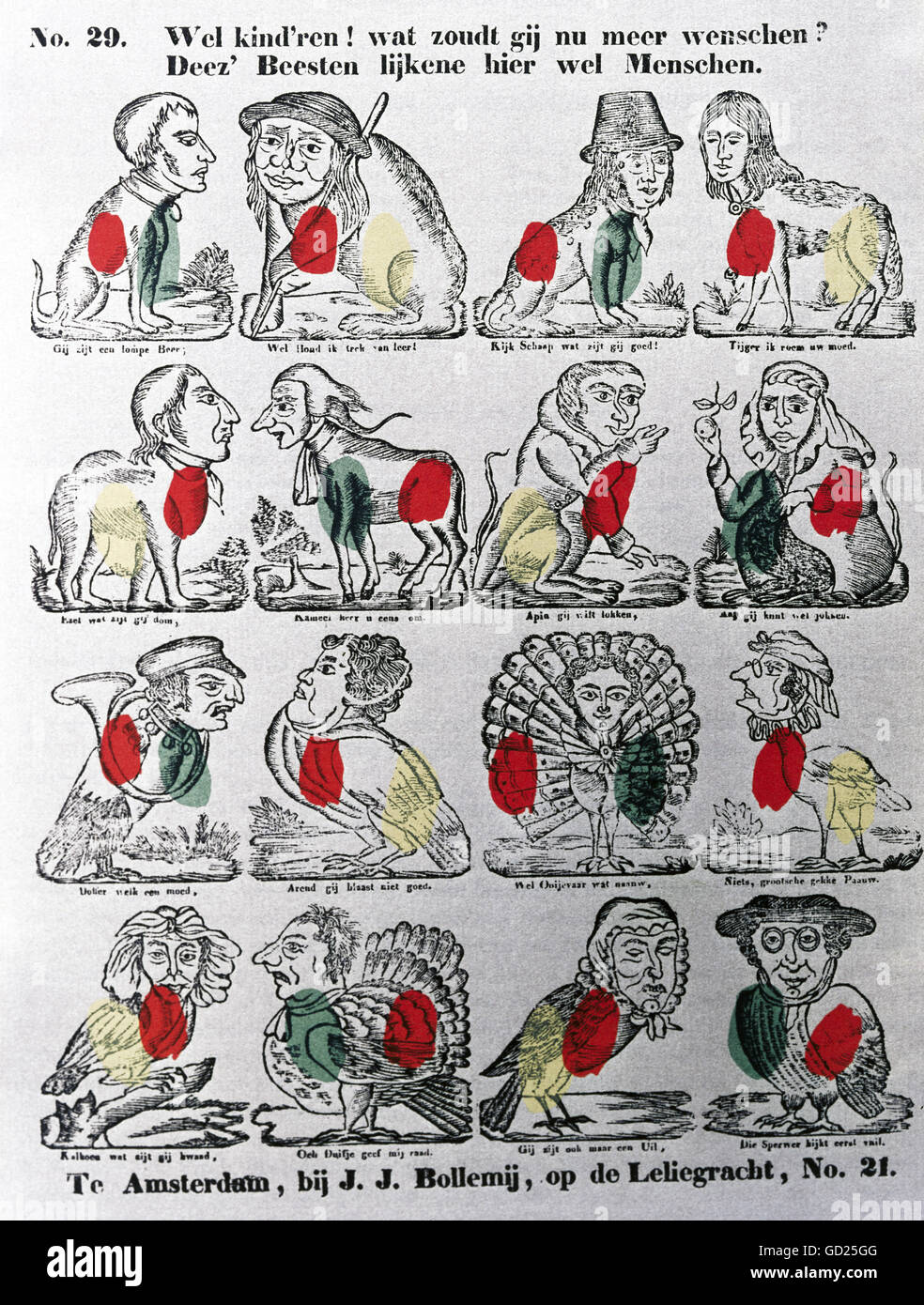 allegories, animal with human heads, pictorial broadsheet, woodcut by J ...