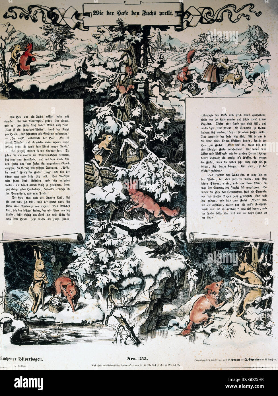 literture, fables, "How the Rabbit was cheating the Fox", pictorial ...