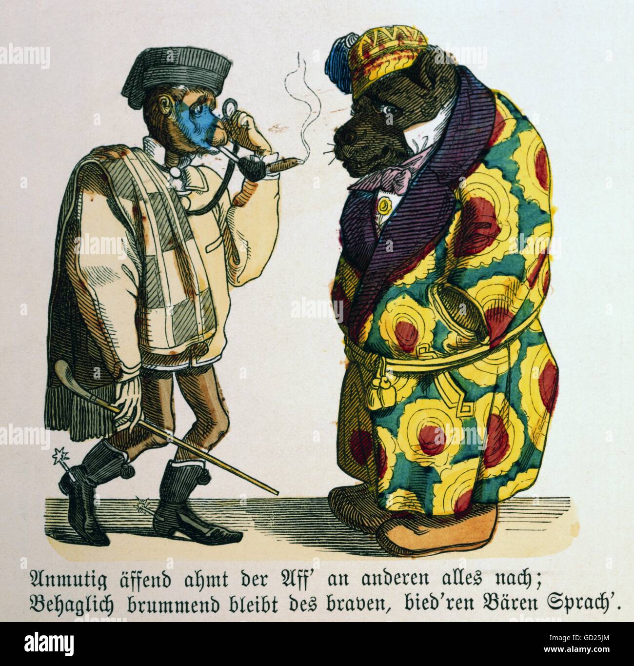 fine arts, Ille, Eduard (1823 - 1900), graphic, monkey and bear, "Funny ...