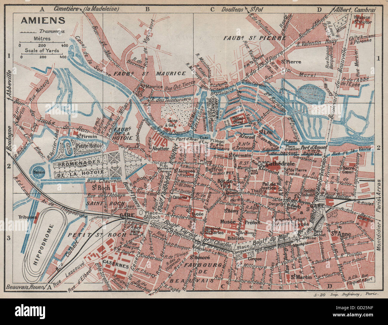 AMIENS. Vintage town city ville map plan carte. Somme, 1922 Stock Photo ...