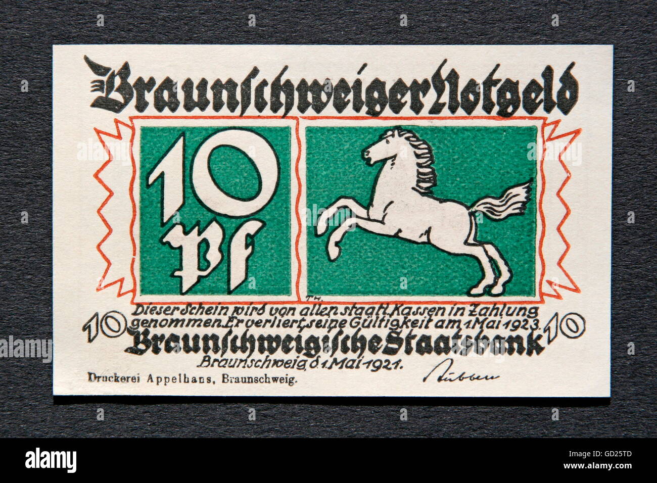 finances / money, bank notes, Germany, 10 Pfennig, obverse, Brunswick ...