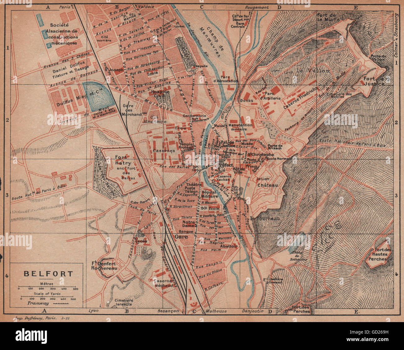 BELFORT. Vintage town city ville map plan carte. Territoire de Belfort ...