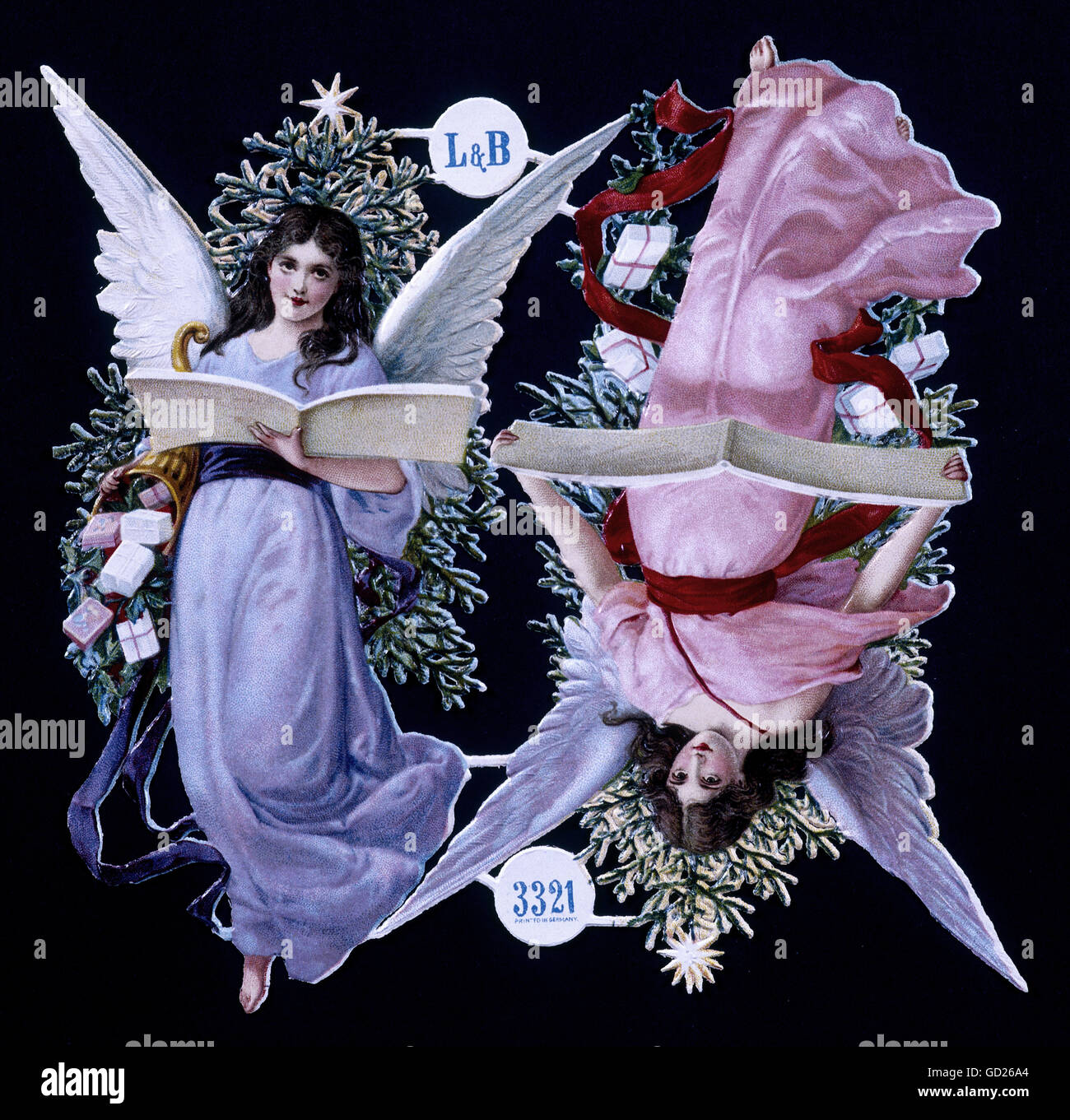 religion, Christianity, angels, two angels, light-blue and pink ...