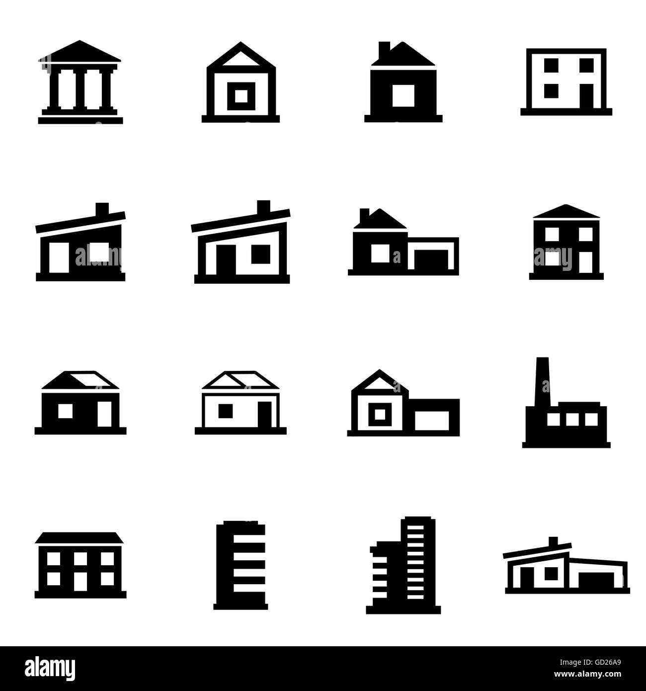 Vector black buildings icon set Stock Vector Image & Art - Alamy