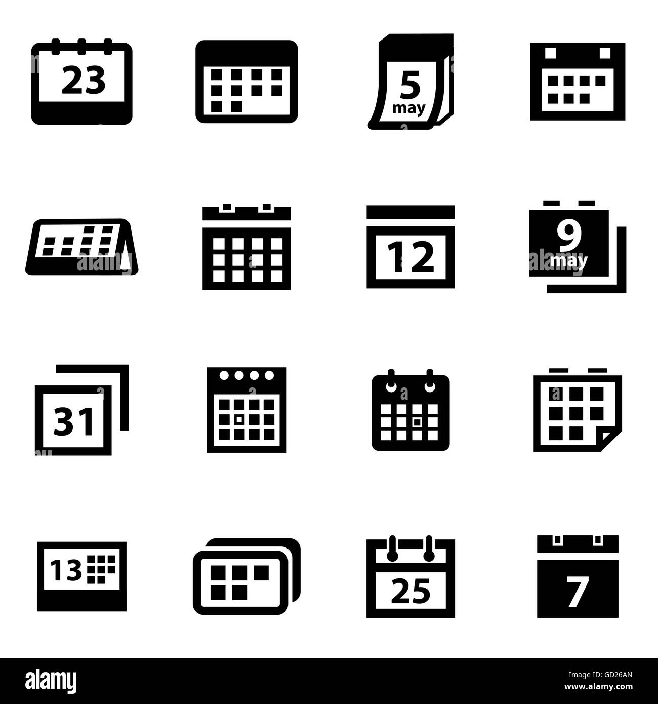 Vector black calendar icon set Stock Vector Image & Art - Alamy