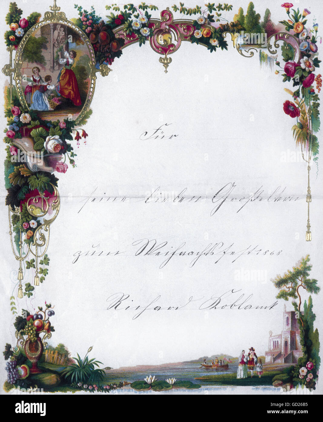 festivity, greeting cards, handwritten Christmas card, chromolithograph ...