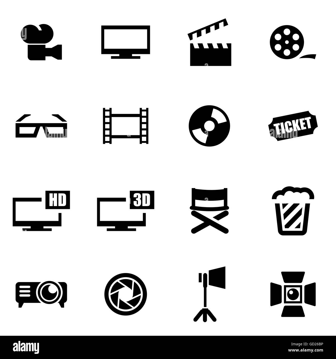 Vector black cinema icon set Stock Vector Image & Art - Alamy