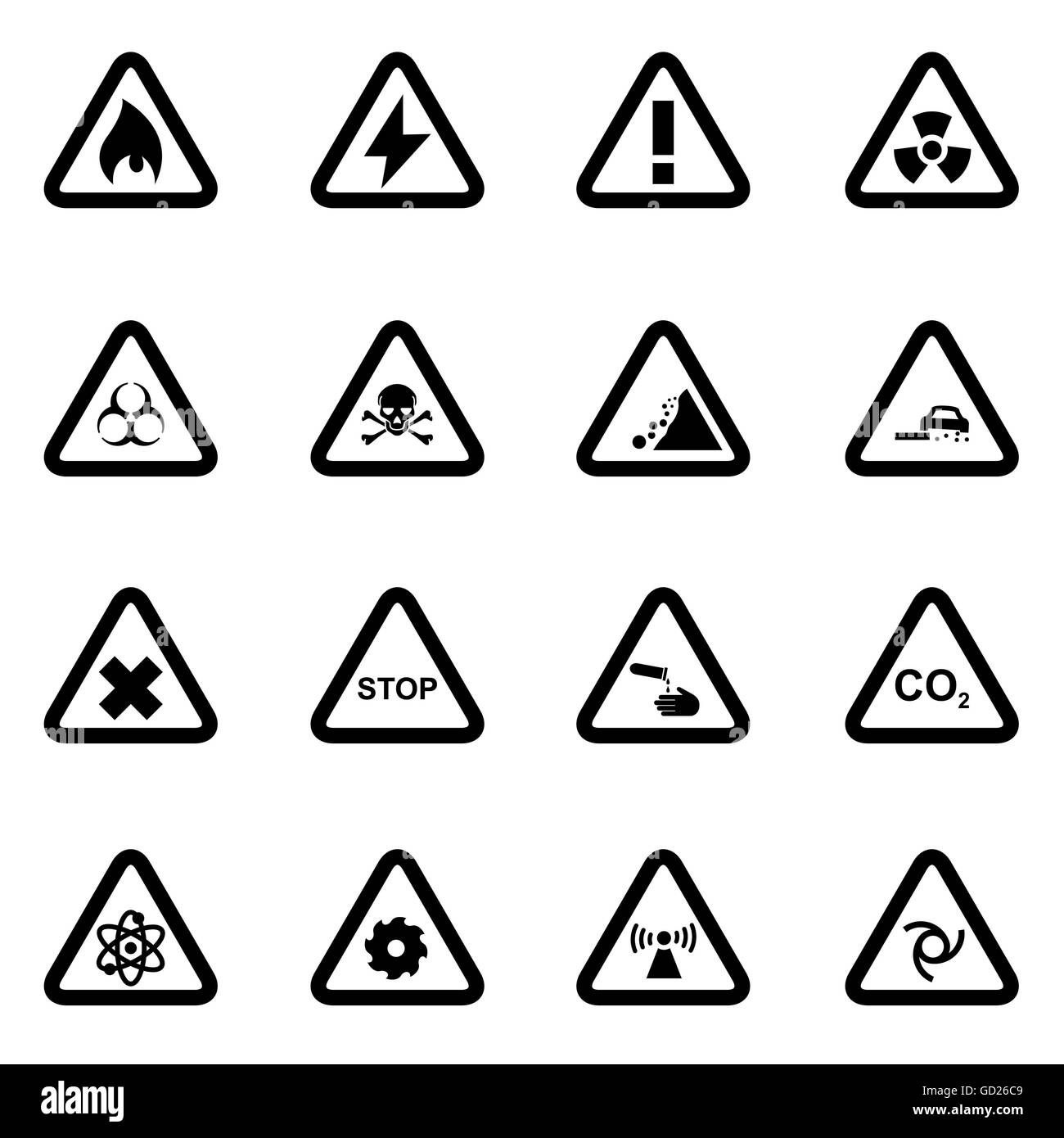 Vector black danger icon set Stock Vector Image & Art - Alamy