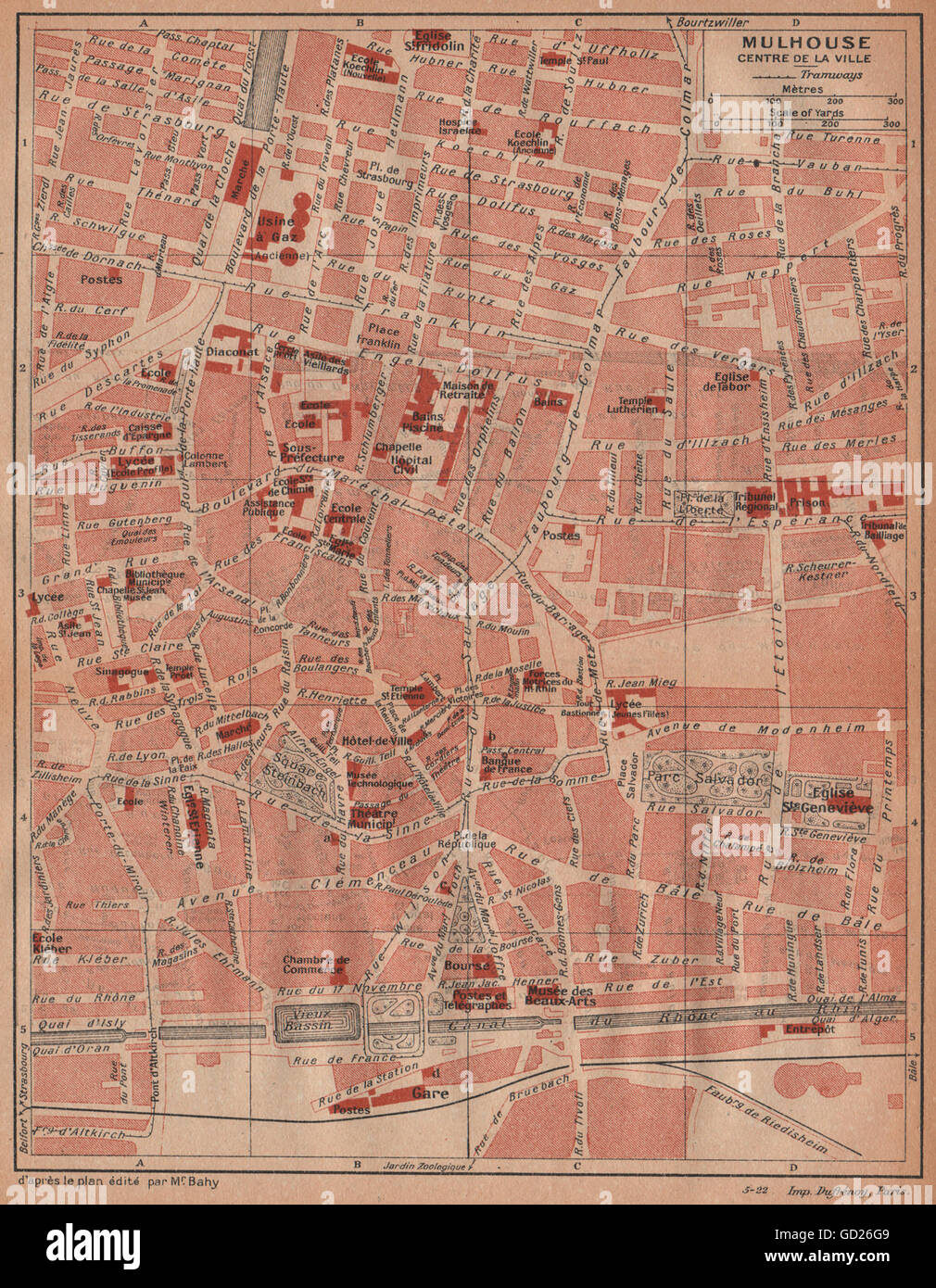 MULHOUSE. Centre de la ville. Vintage town city map plan carte. Haut ...