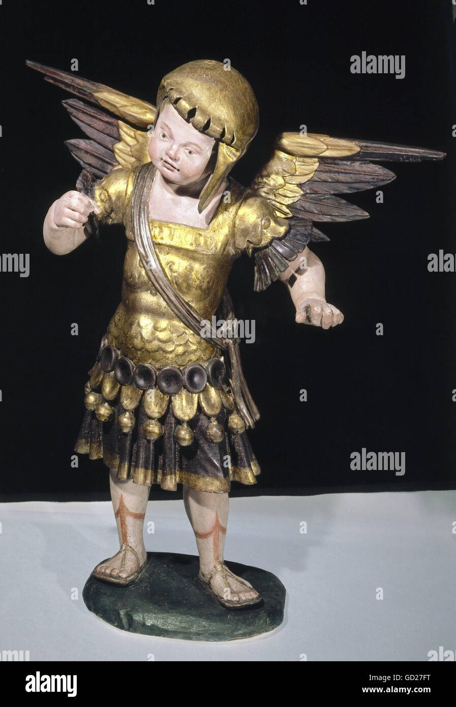 fine arts, statuary, "Putto in suit of armour", wood carving with ...